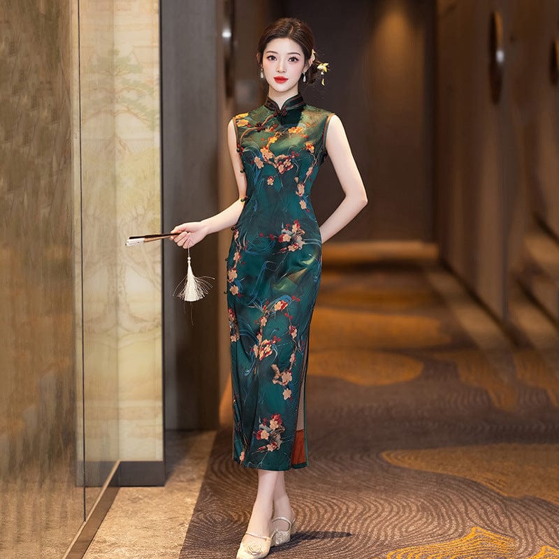 Graduation Qipao, green Cheongsam, sleeveless Qipao, long Cheongsam ...