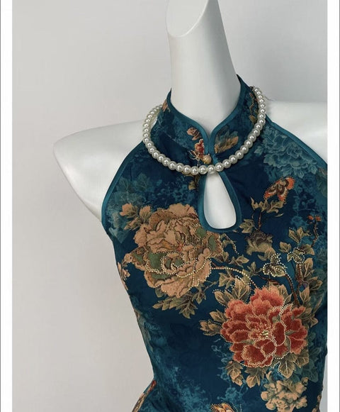 Water drop collar Qipao for women, halter Cheongsam, sleeveless Qipao ...