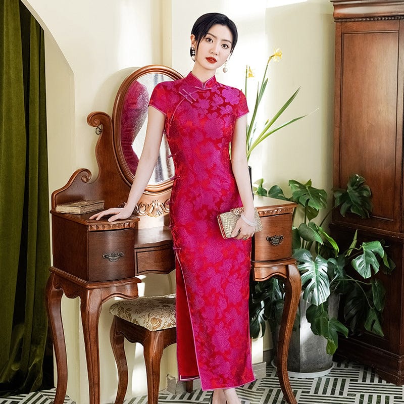 Summer long Qipao, fuchsia Qipao, long Cheongsam, Natural Silk Qipao ...