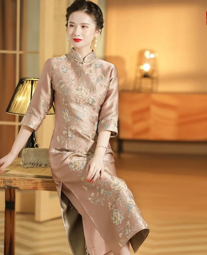 A line Cheongsam, Jacquard Chinese Cheongsam, A line Jacquard Qipao ...