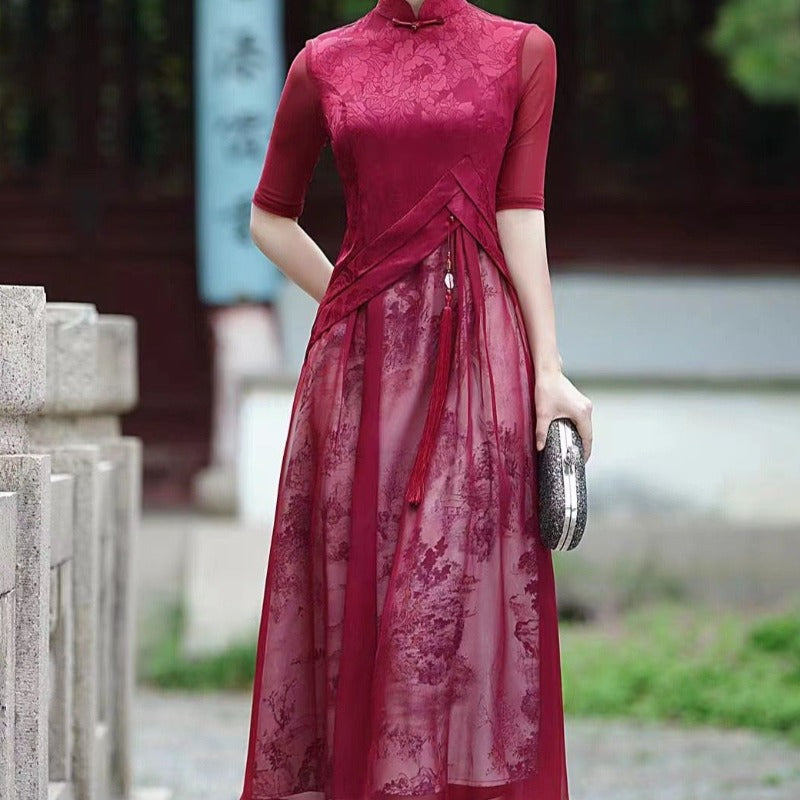 Black long Qipao, Plus size Cheongsam, A line Cheongsam, red Cheongsam ...