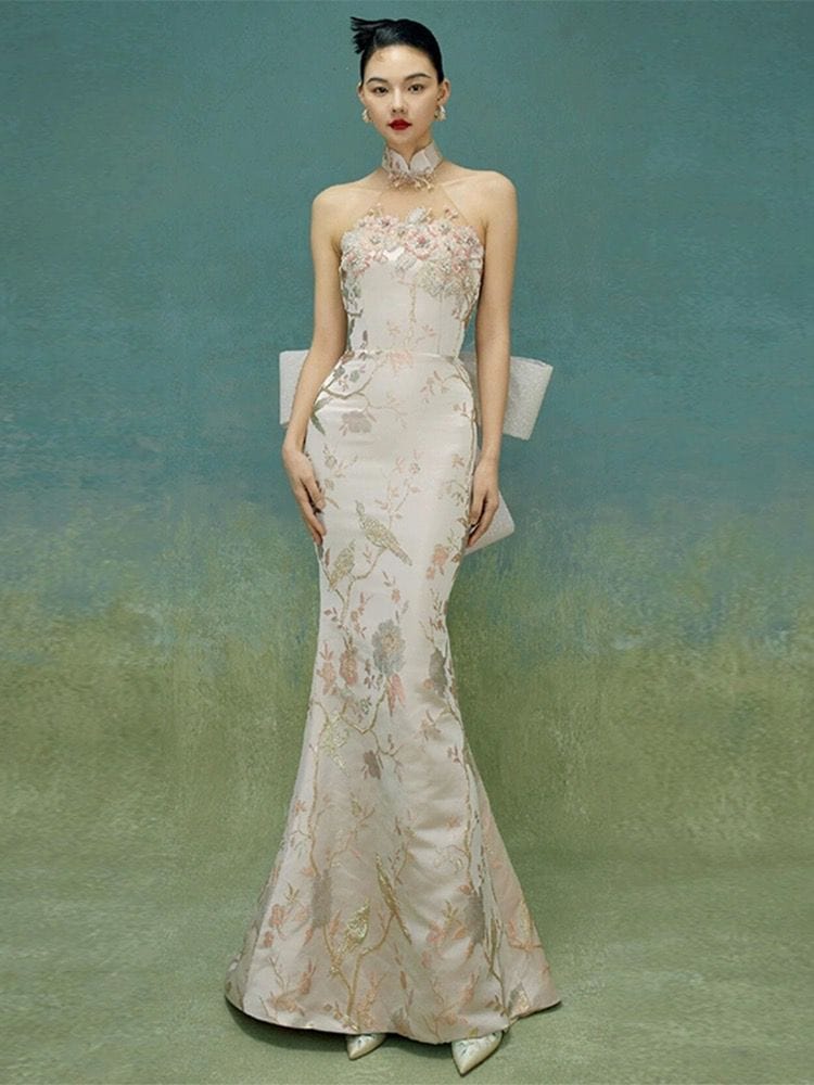 Halter long Qipao, fishtail Cheongsam, prom Qipao, mermaid Cheongsam ...