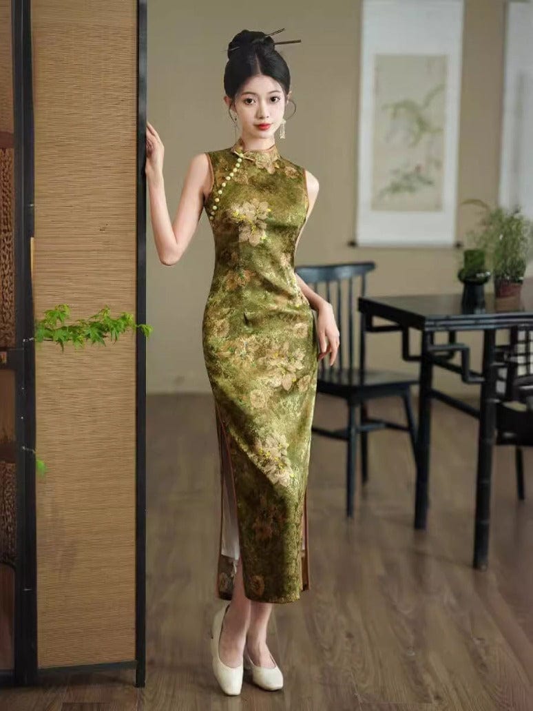 Daily Cheongsam, green midi Cheongsam, sleeveless midi Cheongsam – Beth ...