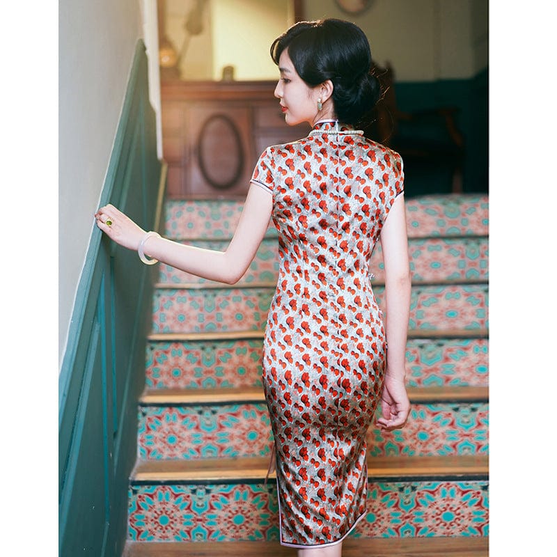 Event midi Cheongsam, red real silk Qipao, mulberry silk Cheongsam ...