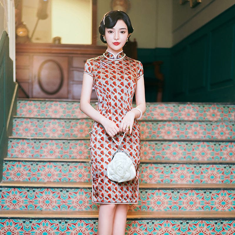 Event midi Cheongsam, red real silk Qipao, mulberry silk Cheongsam ...