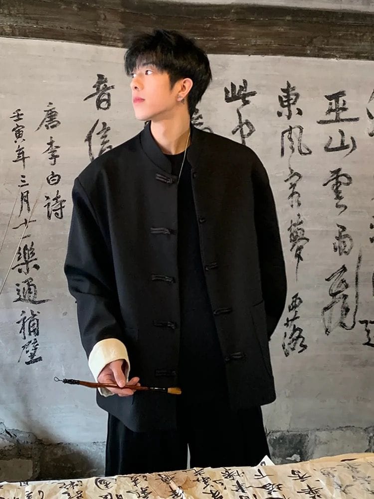 Chinese tunic Suit, black Chinese tang suit, black Chinese tunic Suit ...