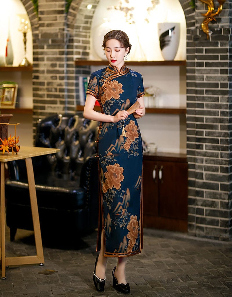 Qipao dress for women, long Qipao, orange Cheongsam, long Cheongsam ...